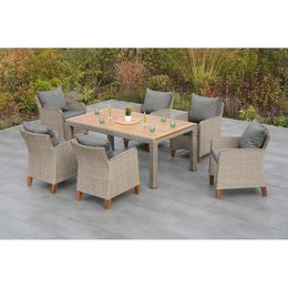 Merxx Garten-Essgruppe &raquo;Avellino&laquo; 7 Stk. tlg. inkl. Auflagen beige Aluminium, Kunststoff, Massivholz Einheitsgr&ouml;&szlig;e