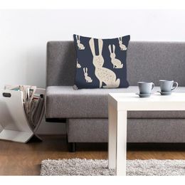 queence Dekokissen &raquo;Ulrik&laquo; Kissenh&uuml;lle,Wei&szlig;e Hasen,Dunkelblau,Elegant,Minimalistisch,Fr&uuml;hling blau Polyester B/L: 40cm x 40cm, 1 Stk.