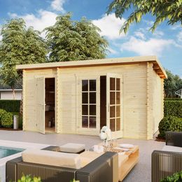Lasita Maja Gartenhaus &raquo;Belmont 2&laquo; Blockbohlenhaus 28mm, 2-Raum beige Massivholz Fu&szlig;boden im Gartenhaus, ohne Dacheindeckung