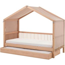 Vipack Hausbett &raquo;Forrest mit hochwertiger und stabiler Verarbeitung, Made in Europe&laquo; Buche massiv natur, 90/200 cm, inkl. Bettschublade auf Rollen, wahlweise