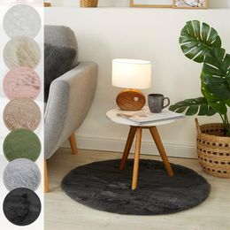 LUXOR living Fellteppich &raquo;Novara&laquo; rund 30 mm H&ouml;he Kunstfell, Kaninchenfell-Haptik, besonders weicher Hochflor grau Kunstfaser &Oslash; 120cm 1 Stk., 30mm, &Oslash; 