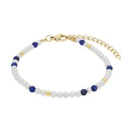 Amor Damen Armband &raquo;Schmuck Geschenk&laquo; mit Tigerauge oder Lapislazuli - mit Muschelkernperle blau 20cm, Edelstahl