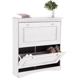 OTTO home Schuhschrank &raquo;Rustic&laquo; aus massiver Kiefer, 2 Schuhklappen, f&uuml;r 6-8 Paar, Kassettenoptik wei&szlig; F&uuml;r 6-8 Paar Schuhe