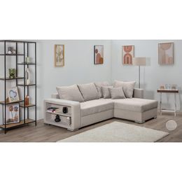 Collection AB Ecksofa &raquo;John L-Form, B: 226 cm&laquo; Schlaffunktion, Bettkasten, Regalelement & 2 Zierkissen beige 100%Polyester B/H/T: 226cm x 80cm x 160cm