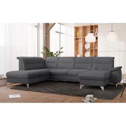 Sit & More sit&more Wohnlandschaft &raquo;Astoria U-Form&laquo; wahlweise mit motorischer Relaxfunktion grau 100% Polyester B/H/T: 327cm x 91cm x 225cm, Flachgewebe, 