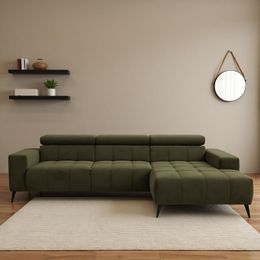 DOMO collection Ecksofa &raquo;Trento L-Form, mit Kufenfu&szlig; oder Einzelfu&szlig;&laquo; whlw. verstellbare Kopfteile, passend f&uuml;r g&auml;ngige Saugroboter gr&uuml;n 100% Polyester