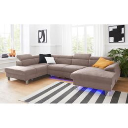 COTTA Wohnlandschaft &raquo;Komaris U-Form, B: 320 cm&laquo; mit Kopfteilverstellung, optional Schlaffunktion, Bettkasten & Licht braun Microfaser PRIMABELLE (100