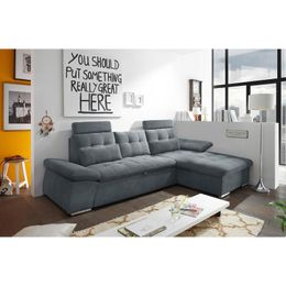 ED EXCITING DESIGN Ecksofa &raquo;Nalo L-Form&laquo; mit Bettfunktion, Armteilverstellung, Kopfst&uuml;tzen & 2 Nierenkissen grau 95% Polyester, 5% Nylon B/H/T: 268cm 