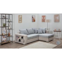 Collection AB Ecksofa &raquo;John L-Form, B: 226 cm&laquo; Schlaffunktion, Bettkasten, Regalelement & 2 Zierkissen grau 100%Polyester B/H/T: 226cm x 80cm x 160cm,