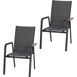 siena GARDEN Gartensessel &raquo;Tesoro Stapelsessel 2er-Set FSC&laquo; Set, 2 Stk. tlg. Alu, Textil, Teak FSC 100 % schwarz B/H/T: 62cm x 98cm x 68cm