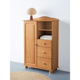 OTTO home Highboard &raquo;Mette&laquo; Stauraumschrank mit 3 Schubladen und verstellbaren Einlegeb&ouml;den beige FSC -zertifiziertes Massivholz B/H/T: 80cm x 125cm x