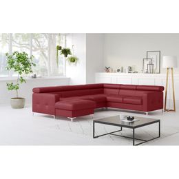 COTTA Wohnlandschaft &raquo;Sammy U-Form, B: 304 cm&laquo; Kopfteilverstellung, optional Schlaffunktion & Bettkasten rot NaturLEDER , die R&uuml;ckseite ist mit 