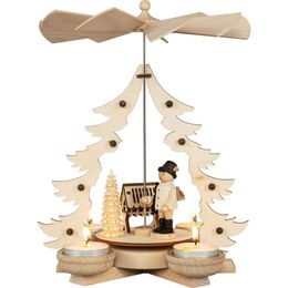 SAICO Original Weihnachtspyramide &raquo;Tischpyramide, Waldarbeiter&laquo; f&uuml;r 4 Teelichte, Hx&Oslash;: 25x17 cm Holz teilmassiv, Holzwerkstoff 25cm