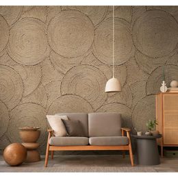 Livingwalls living walls Vliestapete &raquo;Vibes & Styles Ropana &ndash; Woven Circles Fototapete&laquo; Kunst leicht strukturiert Kreisstruktur in 3D-Optik mit nat&uuml;rlicher, 