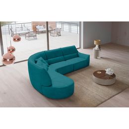 Egoitaliano Ecksofa &raquo;Puffy, extravagant & edel, Retro Designsofa, hoher Sitzkomfort, L-Form&laquo; mit Ottomane, wahlweise mit und ohne elektrischer Relaxfunktion blau 