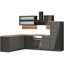 KOCHSTATION Winkelk&uuml;che &raquo;KS-Milan&laquo; Stellbreite 280/220 cm, viel Stauraum, wahlweise mit E-Ger&auml;ten grau B/H/T: 280cm x 200cm x 60cm, ohne E-Ger&auml;te