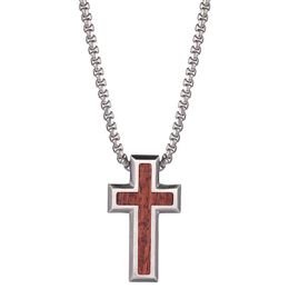 Kingka Herren Kette mit Anh&auml;nger &raquo;Kreuz&laquo; mit Holz braun Edelstahl Holz, L: 65