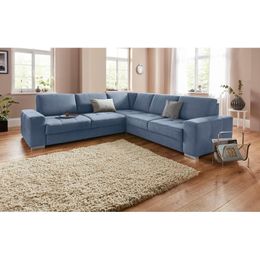 Sit & More sit&more Ecksofa &raquo;Santorini L-Form&laquo; mit Federkern und Sitztiefenverstellung, wahlweise mit Schlaffunktion blau Struktur (100% Polyester);Struktur fein