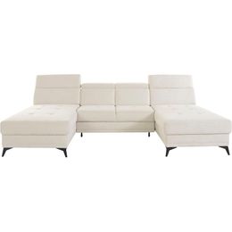 OTTO home Wohnlandschaft &raquo;Cardiz U-Form&laquo; inkl.Kopfteilverstellung und Federkern wahlweise mit Schlaffunktion beige Webstoff (100% Polyester);Luxus-