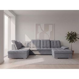 WERK2 Wohnlandschaft &raquo;Kordula-New Multifunktion Couch, Breite 332cm, bequem, U-Form&laquo; Sofa in U-Form mit Schlaffunktion & Bettkasten, Schlafcouch grau 