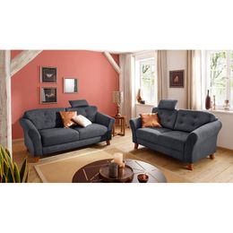 OTTO home 2-Sitzer &raquo;Trondheim&laquo; mit Federkern, Knopfheftung im R&uuml;cken grau Luxus-Microfaser Lederoptik (100% Polyester);Struktur weich ( 97% Polyester,