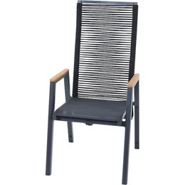 siena GARDEN Gartensessel &raquo;BOLOGNA Move Sessel&laquo; Aluminiumgestell, Rope Geflecht, Armlehnen aus Teak FSC 100% schwarz B/H/T: 56,5cm x 113cm x 77cm