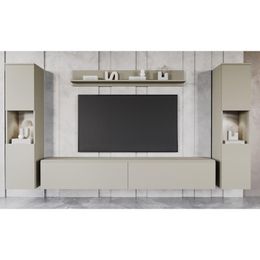 OTTO home Wohnwand &raquo;PARIS, Vitrine T&uuml;ranschlag links/rechts wechselbar&laquo; Komplett-Set, 4 Stk. tlg. beige Hartfaserplatte B/H/T: 260cmcm x 130cmcm x 