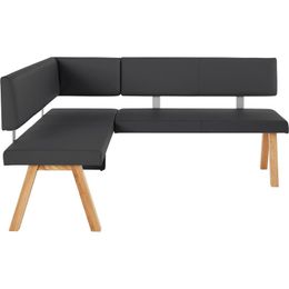 OTTO home Eckbank &raquo;Rio&laquo; Massivholz in Eiche ge&ouml;lt, Esszimmerbank bequem gepolstert schwarz Kunstleder B/H/T: 170cm x 89cm x 140cm, Kunstleder, langer 