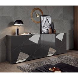 Home Affaire Sideboard &raquo;Vittoria, Breite 241 cm, 4 T&uuml;ren&laquo; Fronten mit Siebdruck und Spiegelfront grau B/H/T: 241cm x 84cm x 42cm, 4 Stk.