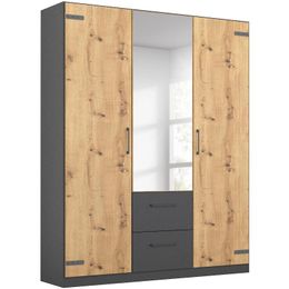 Rauch Dreht&uuml;renschrank &raquo;Holmes&laquo; im Industrial Style, mit Schubk&auml;sten, mit oder ohne Spiegel grau Holzwerkstoff B/H/T: 136cm x 197cm x 54cm,mit Spiegel
