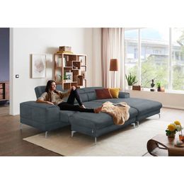 W.Schillig Polsterhocker &raquo;piedroo, Designsofa mit tollem Sitzkomfort, bequem, L-Form&laquo; F&uuml;&szlig;e in Silber matt blau Chenille-Flachgewebe R66 (85% Polyester