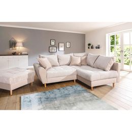 Home Affaire Ecksofa &raquo;Rice L-Form, B: 223 cm - OTTO. Verl&auml;ssliche Qualit&auml;t.&laquo; Set: Sofa & Hocker, 3 Zierkissen, Federkern beige Luxus-Microfaser (100% 