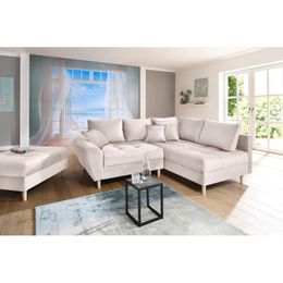 Home Affaire Ecksofa &raquo;Rice L-Form, B: 223 cm - OTTO. Verl&auml;ssliche Qualit&auml;t.&laquo; Set: Sofa & Hocker, 3 Zierkissen, Federkern beige Luxus-Microfaser (100% 