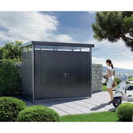 BioHort Ger&auml;tehaus &raquo;HIGHLINE Gr. H2, verschiedene Farben&laquo; stylisches Metall-Gartenhaus mit Flachdach grau Stahl Einheitsgr&ouml;&szlig;e