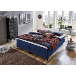 ATLANTIC HOME COLLECTION Boxspringbett &raquo;Romy&laquo; ohne Kopfteil, frei im Raum stellbar blau Bezug Bettbox und Obermatratze: Strukturstoff (90% Polyester, 