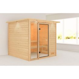 Karibu Sauna &raquo;"Jackie" mit bronzierter T&uuml;r und Kranz, naturbelassen&laquo; aus hochwertiger nordischer Fichte beige ohne Ofen, ohne Steuerung, (ohne Ofen)