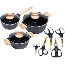 King Topf-Set &raquo;&raquo;ESSENTIAL&laquo; Aluminiumguss, Induktion, Antihaftbeschichtung&laquo; Set, 2 T&ouml;pfe, 1 Stieltopf, 3 Glasdeckel, 11 Stk. tlg. Aluminiumguss schwarz