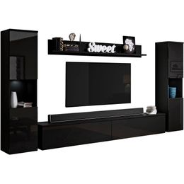 OTTO home Wohnwand &raquo;PARIS, Vitrine T&uuml;ranschlag links/rechts wechselbar&laquo; Komplett-Set, 4 Stk. tlg. schwarz Hartfaserplatte B/H/T: 260cmcm x 130cmcm x 