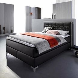 Home Affaire Boxspringbett &raquo;Coos&laquo; mit besonderer Steppung im Kopfteil, 3 Matratzenarten, 2 H&auml;rtegrade schwarz Bezug Topper 100% Polyester;Kunstleder 