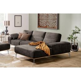 W.Schillig Ecksofa &raquo;run, Designsofa mit tollem Sitzkomfort, bequem, L-Form&laquo; mit elegantem Holzsockel, F&uuml;&szlig;e in Silber matt, Breite 319 cm grau Longlife