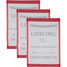 Ross Geschirrtuch &raquo;Liebling, wo steht mein essen... im Kochbuch&laquo; Spr&uuml;chetuch, aus 100% Baumwolle grau 100% Baumwolle 3 Stk., 100 % Baumwolle