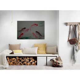 A.S. Cr&eacute;ation Leinwandbild &raquo;dancing kois&laquo; Kunst Tiere 1 Stk. tlg. Keilrahmen Bild Fische Asiatisch Koi Leinwand-Bild Wohnzimmer modern rot Holz, Stahl B/H/T: 90cm x