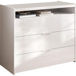 Home Affaire Kommode &raquo;Malmo, Schubkastenkommode B/T/H 111/50/95 cm, mit 3 Schubk&auml;sten,&laquo; offene Ablage, Top 22 mm stark, Metallgriff, Weiss Hochglanz 