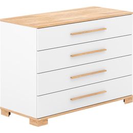 Paidi Wickelkommode &raquo;YOLANDA in Wei&szlig; mit Eiche-Dekor, 4 Schubladen mit Softclose&laquo; Massivholz-Griffe, langlebige Kommode, gepr&uuml;fte Sicherheit 126,8 cm 