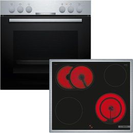 Bosch Elektro-Herd-Set &raquo;HEA510BS3&laquo; Gleichm&auml;&szlig;ige 3D-Hei&szlig;luft auf 3 Ebenen & erweiterbare 21 cm Kochzone schwarz Umlaufender Edelstahl-Rahmen