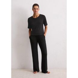 Marc O'Polo Marc O'polo Damen Marc O'Polo Kurzarmshirt gerippte Abschl&uuml;sse, Rundhals, Halbarm, weich, Modalmix, leicht schwarz XS
