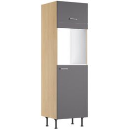 KOCHSTATION Backofenumbauschrank &raquo;KS-Lucy&laquo; Breite 60 cm, mit 1 T&uuml;r, 1 Klappe, Soft-Close, h&ouml;henverstellbare F&uuml;&szlig;e Eiche hell, B/H/T: 60cm x 211,8cm x 