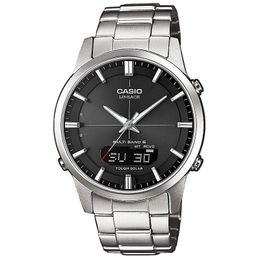 CASIO FUNK Herren Funkchronograph Solaruhr, Armbanduhr, Herrenuhr, Funkuhr, Edelstahlarmband, Saphirglas schwarz Einheitsgr&ouml;&szlig;e