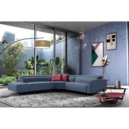 Egoitaliano Ecksofa &raquo;Stefanie-e, Designsofa der Extraklasse, bequem mit hohem Sitzkomfort&laquo; mit Relaxfunktion und verstellbaren Kopfteilelementen blau Leder &raquo;BULL&laquo;