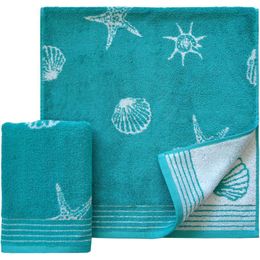 Dyckhoff Handt&uuml;cher &raquo;Seashell&laquo; mit Muschelmuster blau Walkfrottee, Obermaterial: 100% Baumwolle B/L: 50cmx100cm, 2 Stk., Muscheln Seestern, Walkfrottee